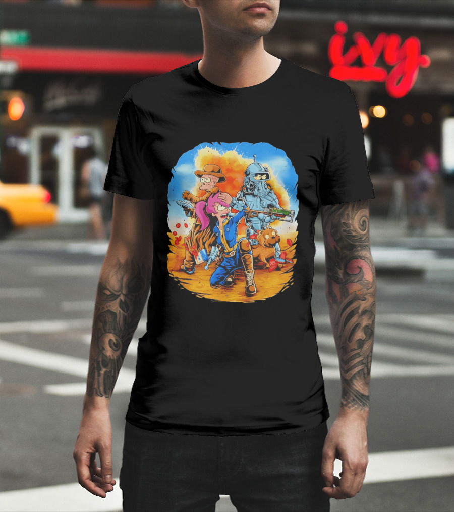 Futurout Fallout Futurama Mashup Fan Art Bender Leela Professor Farnsworth T-Shirt