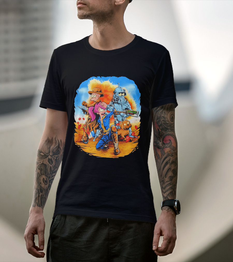 Futurout Fallout Futurama Mashup Fan Art Bender Leela Professor Farnsworth T-Shirt