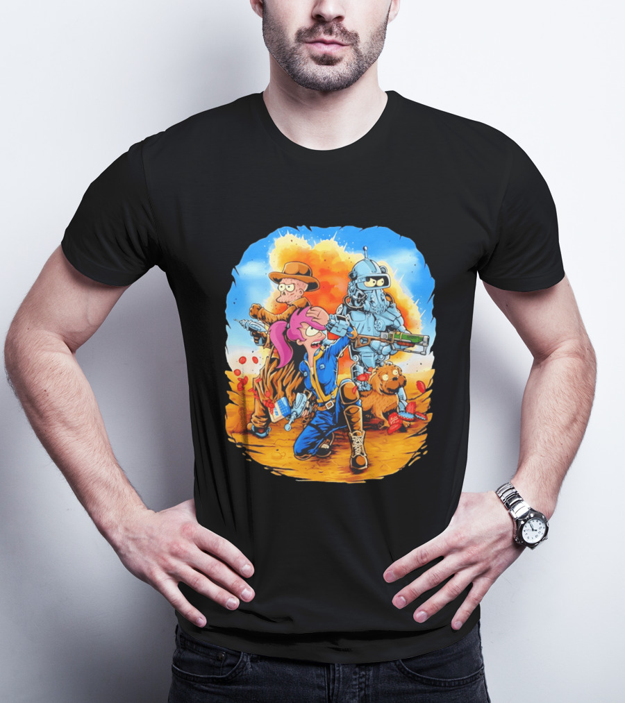 Futurout Fallout Futurama Mashup Fan Art Bender Leela Professor Farnsworth T-Shirt