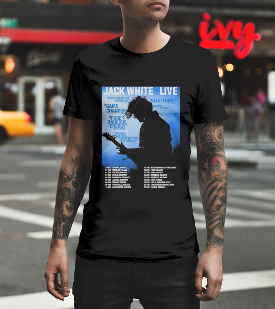 Jack White Live Europe 2026 Tour Dates Schedule Legendary Rock Concert Experience T-Shirt