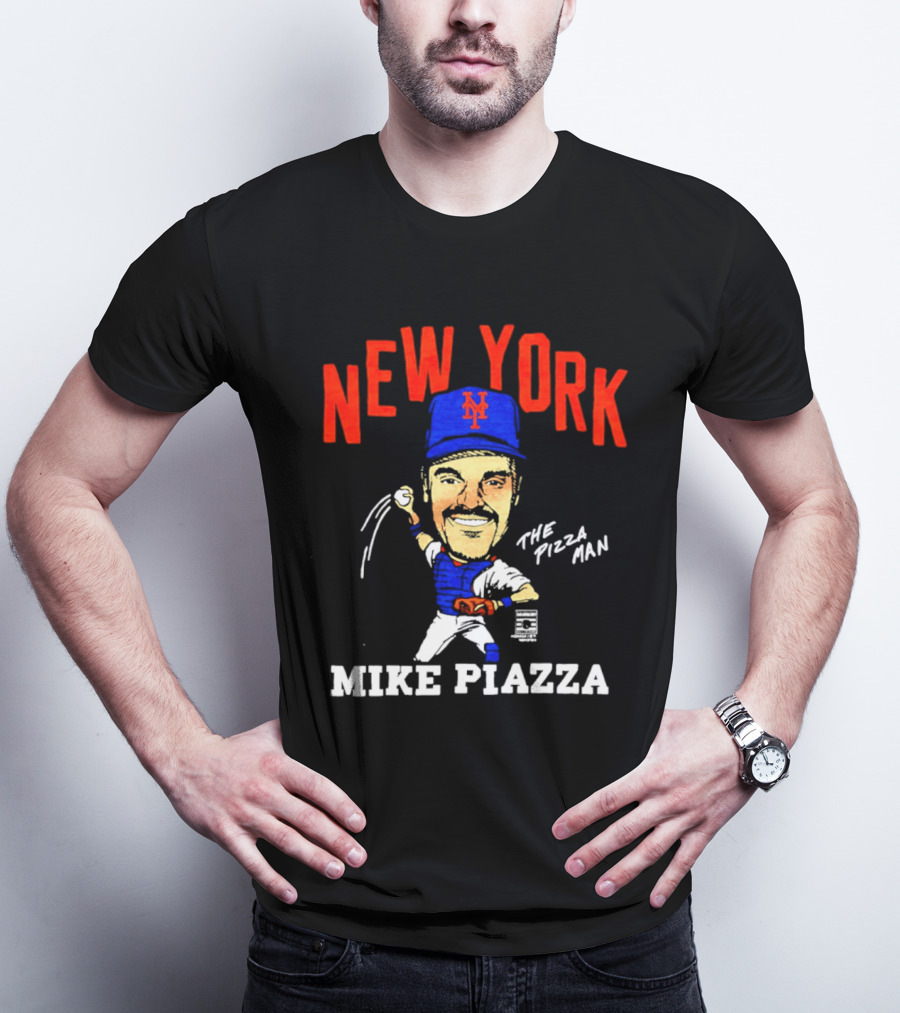 New York Mets Mike Piazza The Pizza Man Caricature T-Shirt
