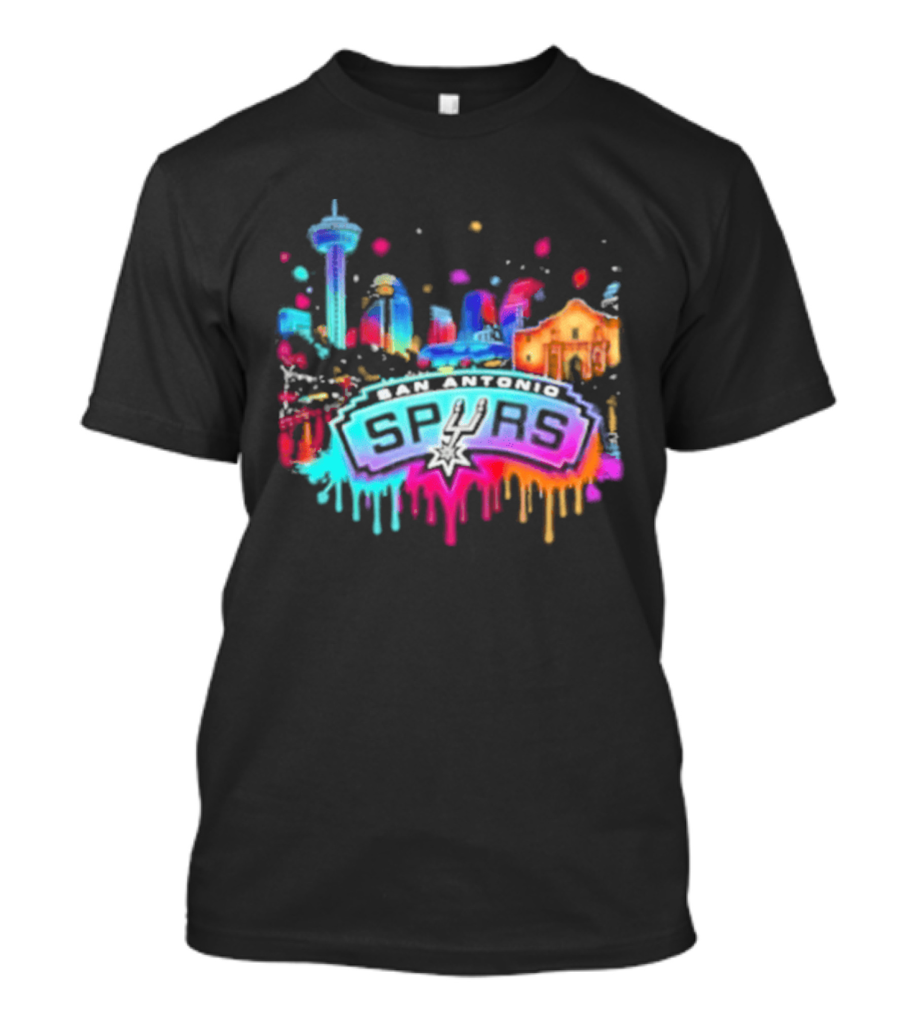 San Antonio Spurs Neon Skyline Colorful Cityscape T-Shirt