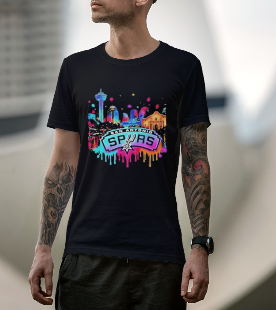 San Antonio Spurs Neon Skyline Colorful Cityscape T-Shirt