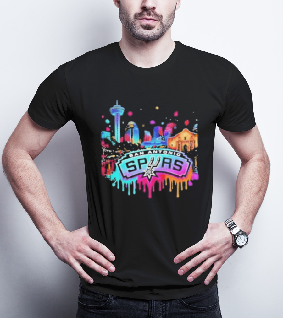 San Antonio Spurs Neon Skyline Colorful Cityscape T-Shirt