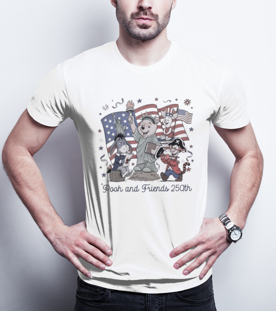 Pooh And Friends 250th Freedom USA American Flags Celebration T-Shirt