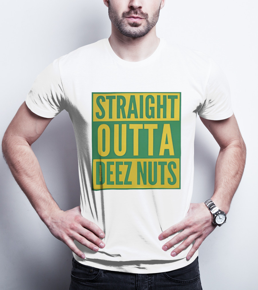 Straight Outta Deez Nuts Bold Yellow Green Block Letters T-Shirt