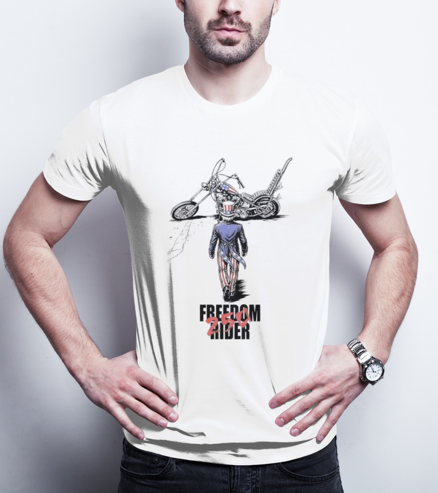 Uncle Sam Freedom Rider 250 Motorcycle Patriotic American Stars And Stripes T-Shirt