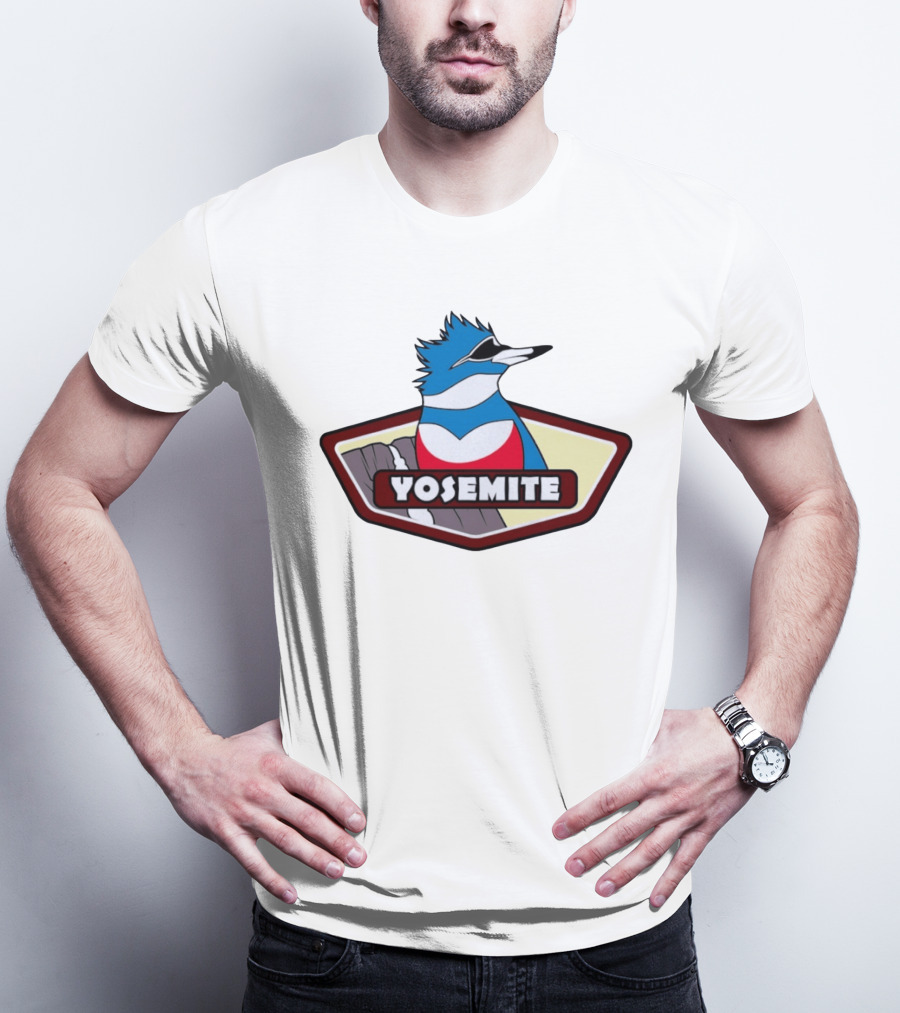 Yosemite Blue Jay With Waterfall Nature Adventure T-Shirt