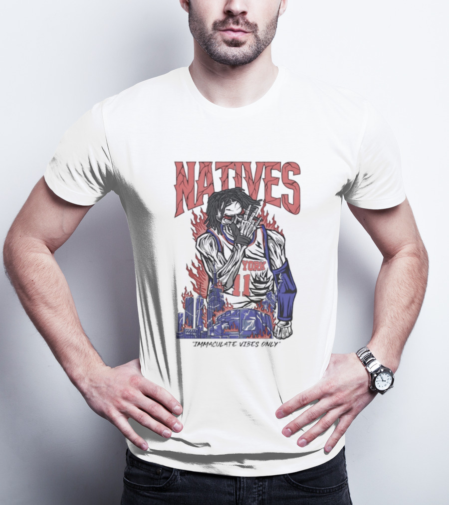 Natives Immaculate Vibes Only Jalen Brunson York 11 Skeleton Statue T-Shirt