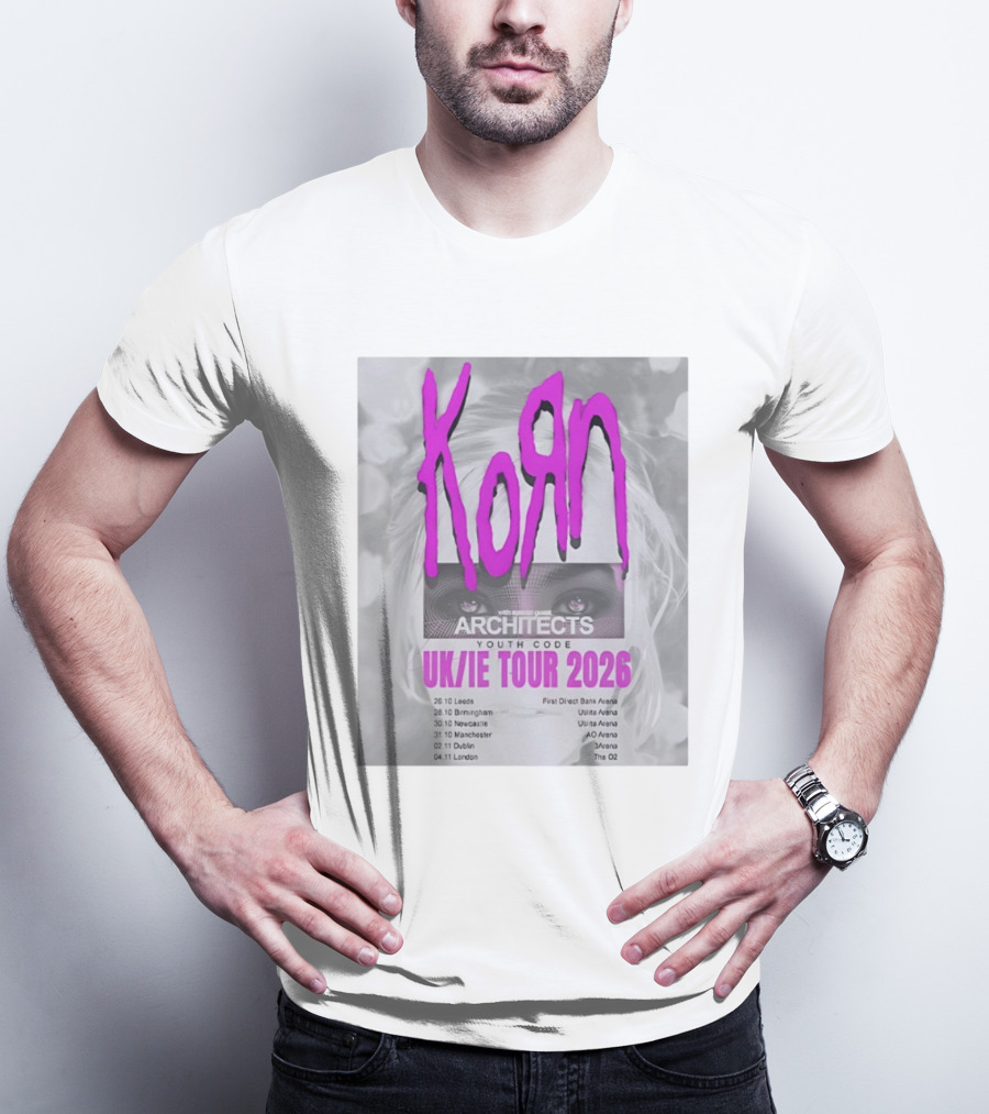 Korn UK/IE Tour 2026 Schedule Architects Youth Code First Direct Arena O2 Arena T-Shirt