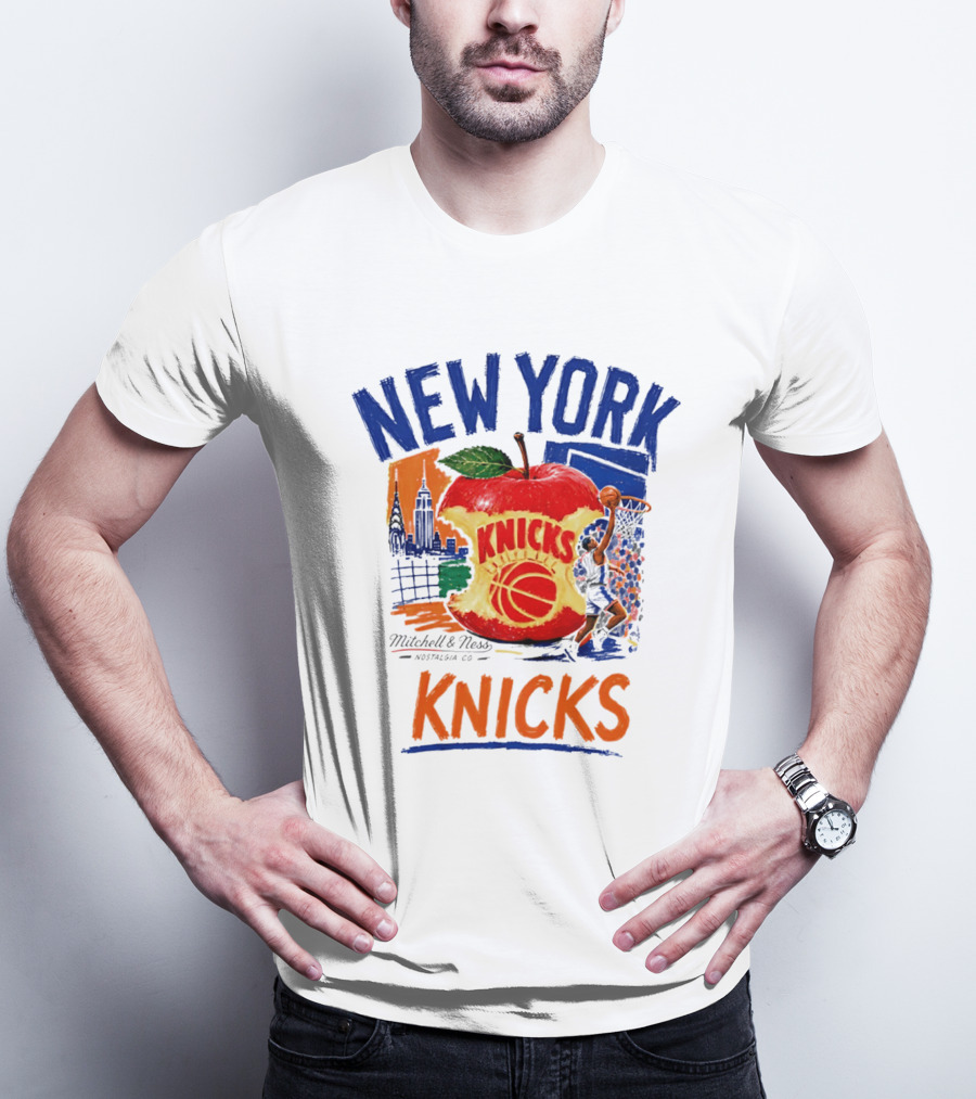 New York Knicks Mitchell & Ness Nostalgia Co Concrete Apple Basketball Scene T-Shirt