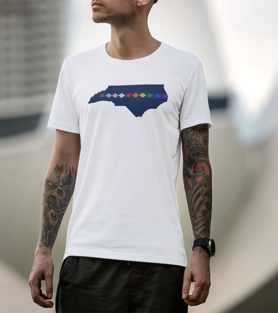 North Carolina Argyle State Map Pattern Inclusivity Message T-Shirt
