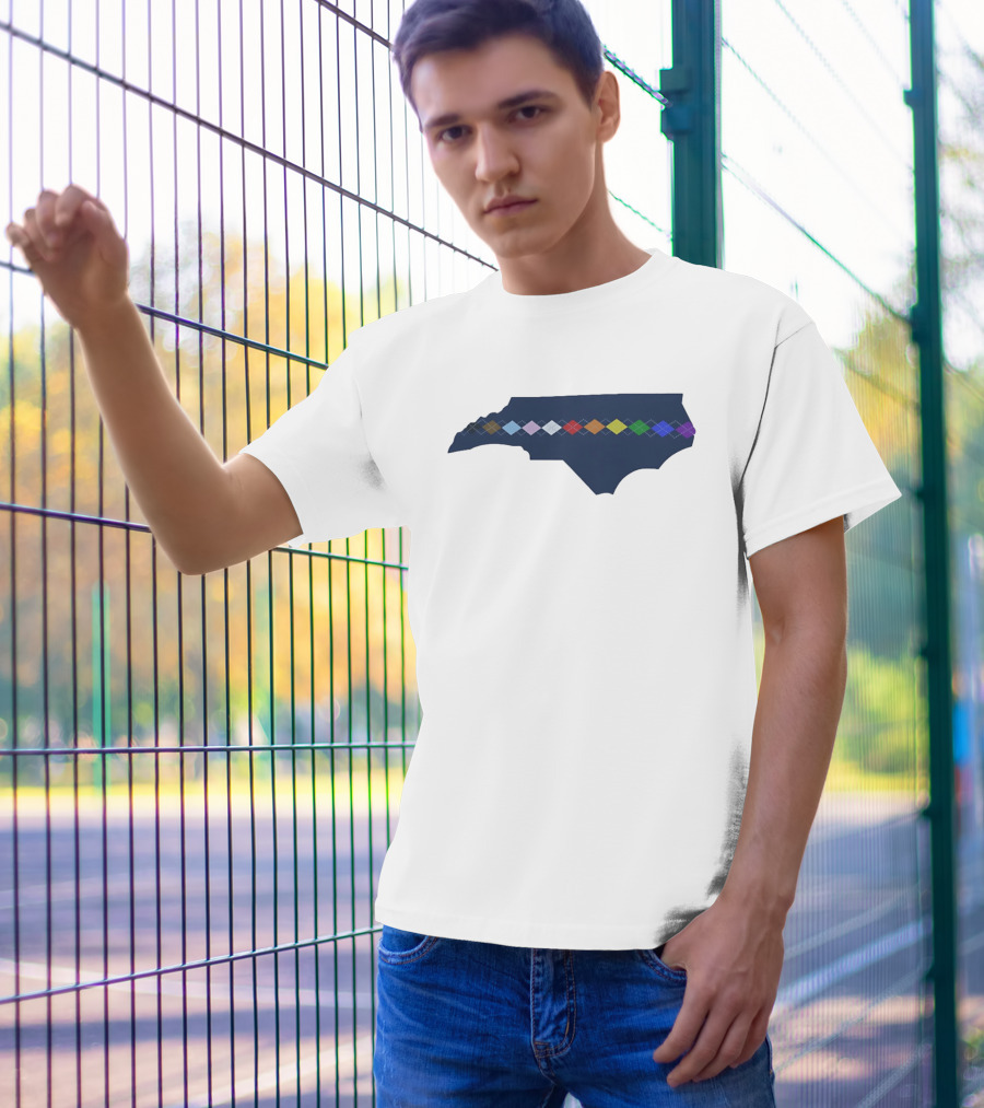 North Carolina Argyle State Map Pattern Inclusivity Message T-Shirt