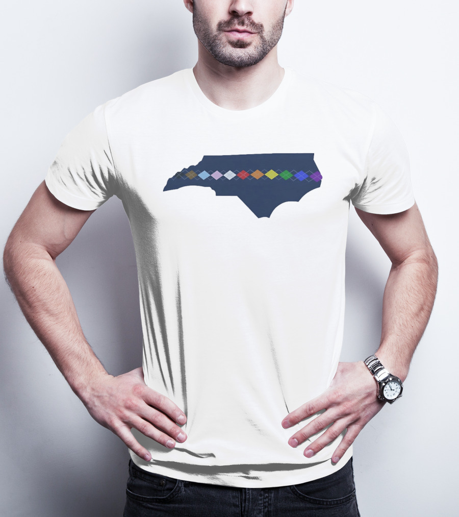 North Carolina Argyle State Map Pattern Inclusivity Message T-Shirt