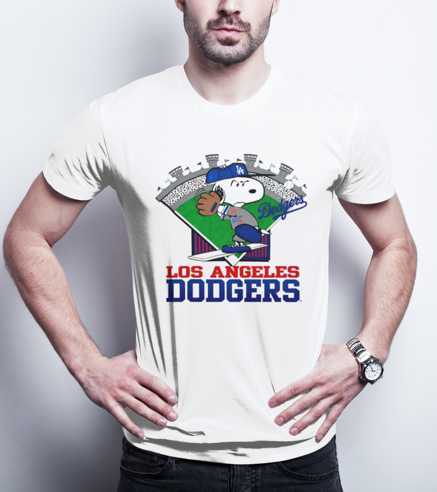 Los Angeles Dodgers Snoopy Peanuts Baseball Swing Stadium T-Shirt