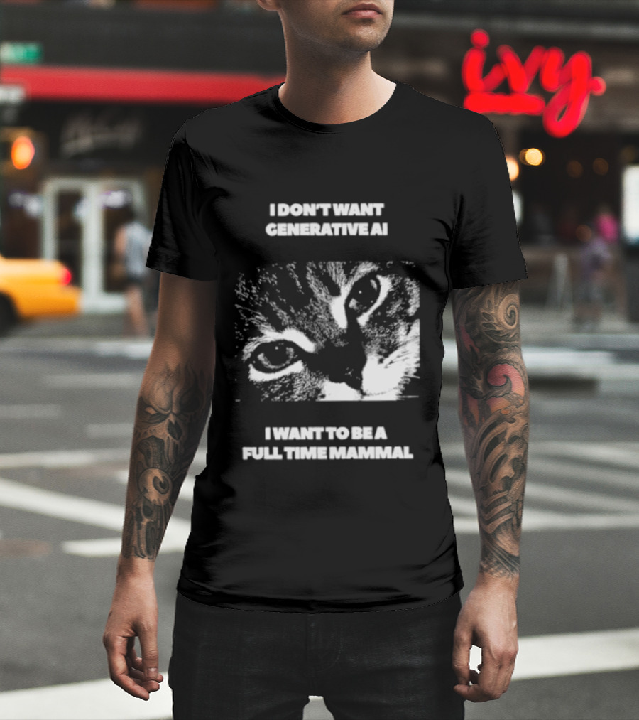 I Don't Want Generative AI I Want To Be A Full Time Mammal Cat Eyes T-Shirt