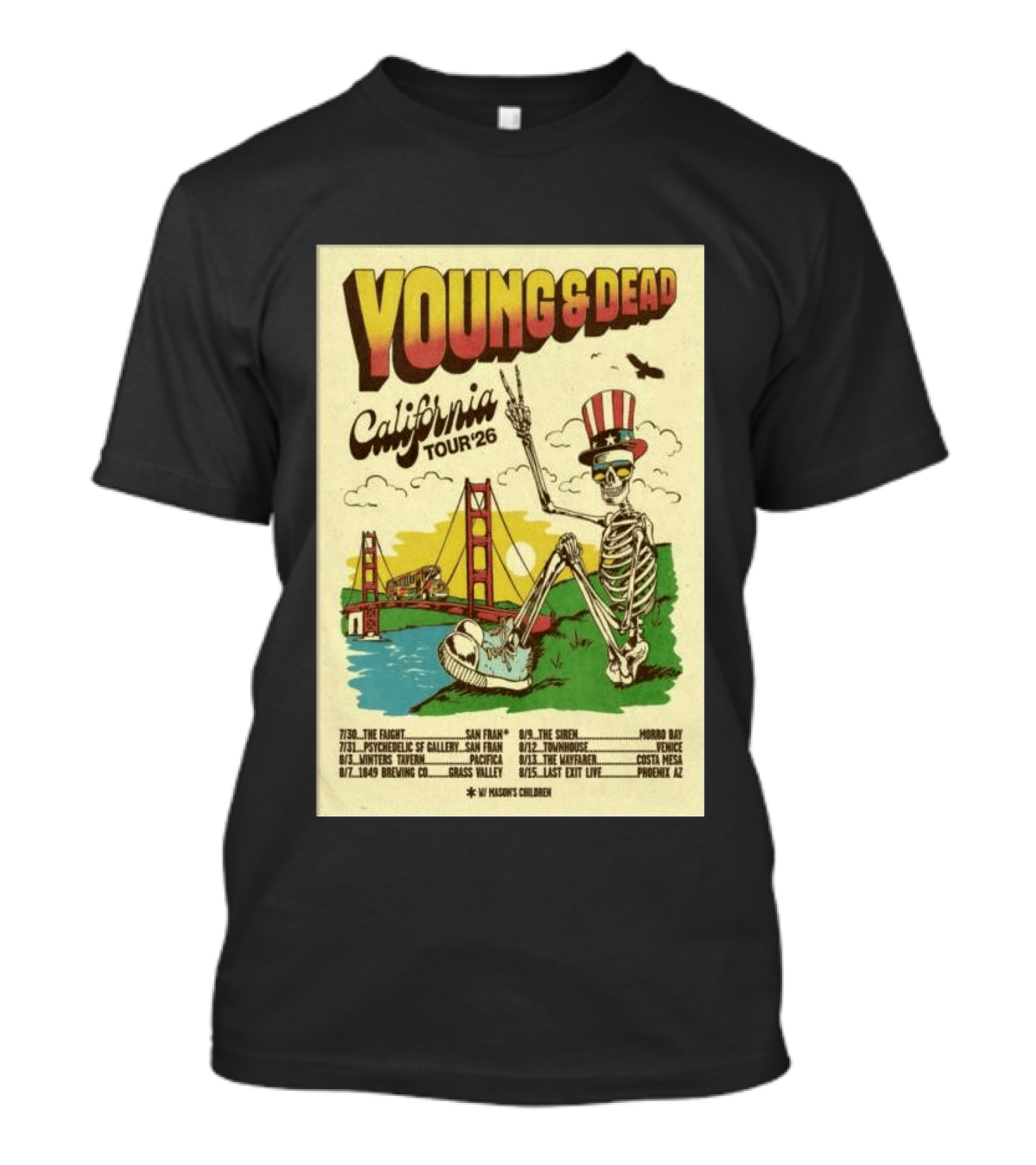 Young And Dead California Tour 2026 Vintage Skeleton Golden Gate Bridge T-Shirt