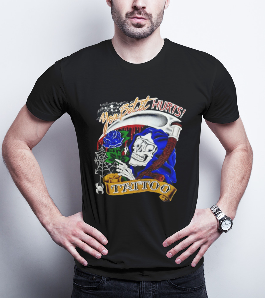 You Bet It Hurts Skeleton Rose Tattoo Spider Web T-Shirt