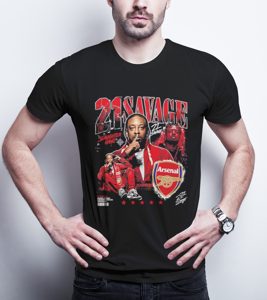 21 Savage Arsenal Collaboration Featuring Slaughter Gang Logos T-Shirt