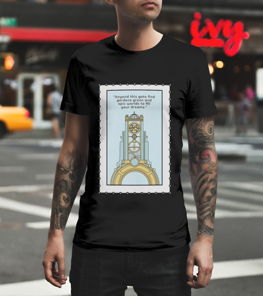 Epic Worlds Gate Tower Dreams Imagination Steampunk Deco Fantasy T-Shirt