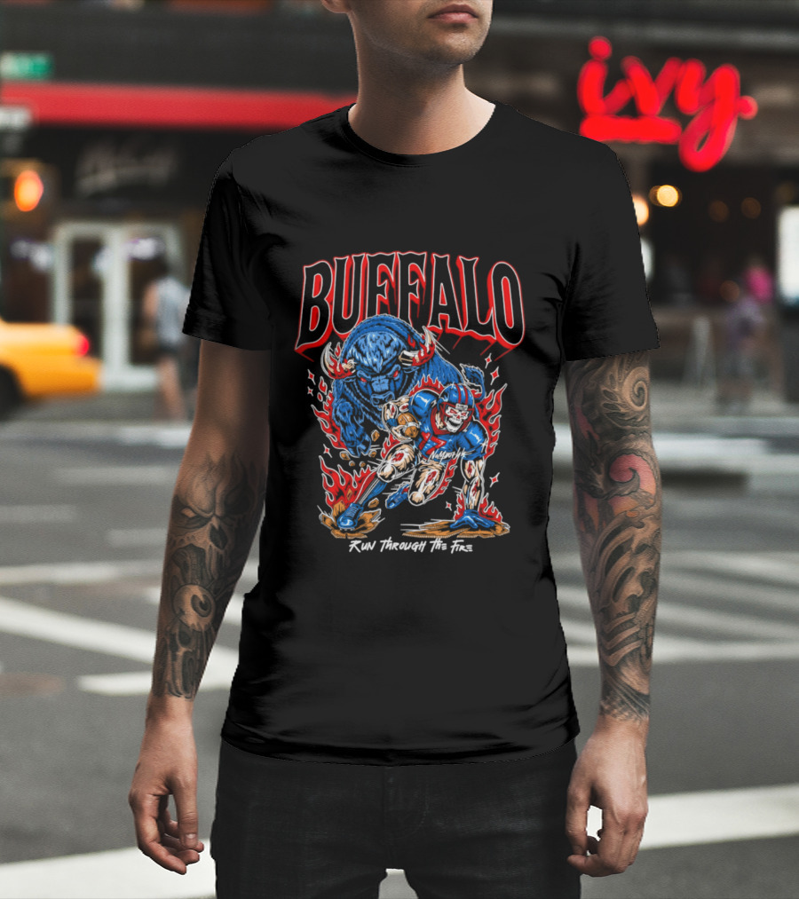 Buffalo Run Through The Fire Football T-Shirt