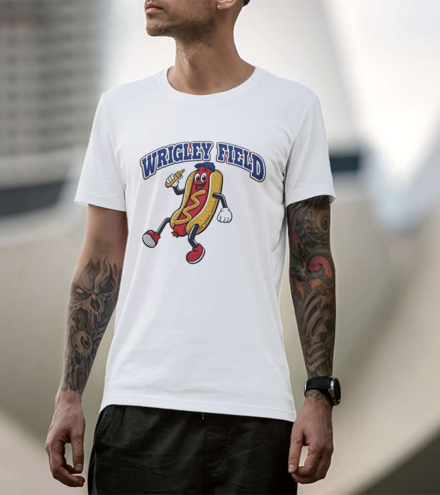 Wrigley Field Hot Dog Mascot Sprint With Mustard T-Shirt