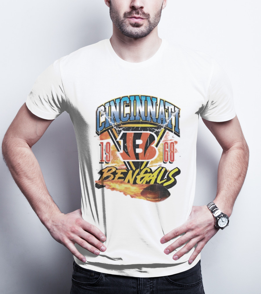 Cincinnati Bengals 1968 Flaming Football Vintage NFL T-Shirt