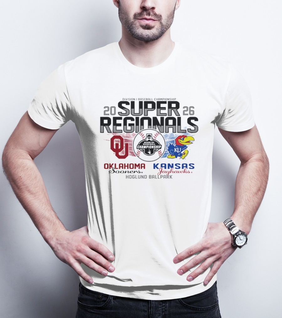 Kansas Jayhawks Vs Oklahoma Sooners Division I Baseball Championship 2026 Super Regionals Hoglund Ballpark T-Shirt