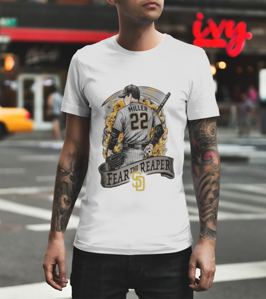 Mason Miller 22 Fear The Reaper San Diego Padres MLB T-Shirt