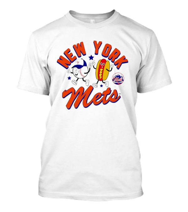 New York Mets Hot Dog Cartoon Baseball T-Shirt