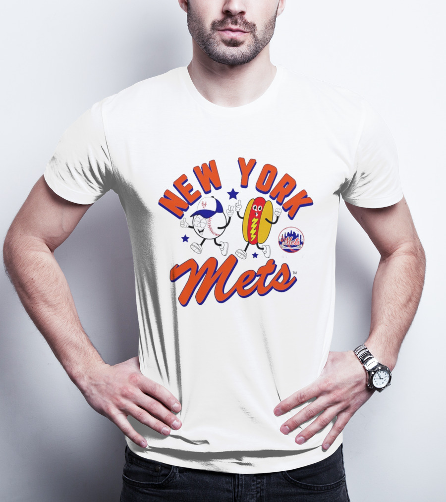 New York Mets Hot Dog Cartoon Baseball T-Shirt