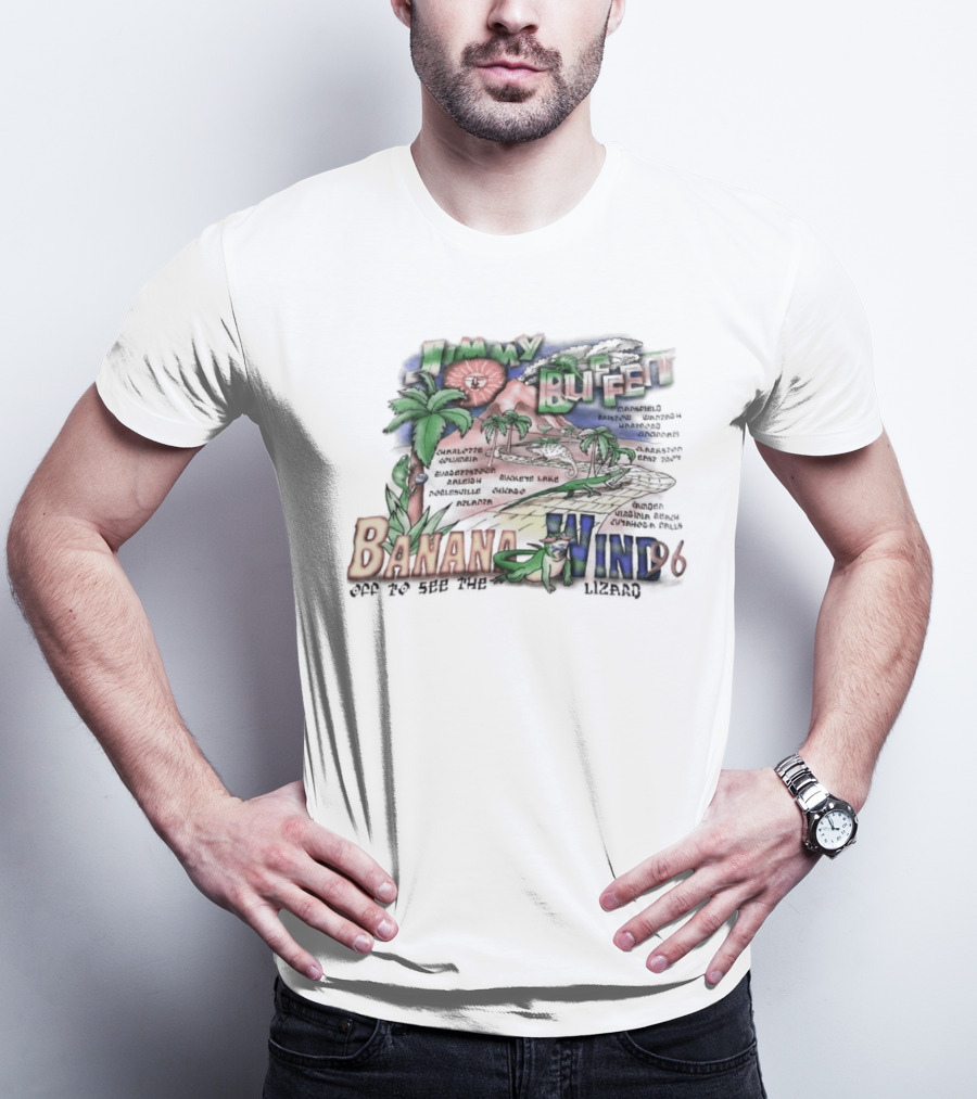 Jimmy Buffett Banana Wind 96 Off To See The Lizard Tropical Scene Palm Trees T-Shirt