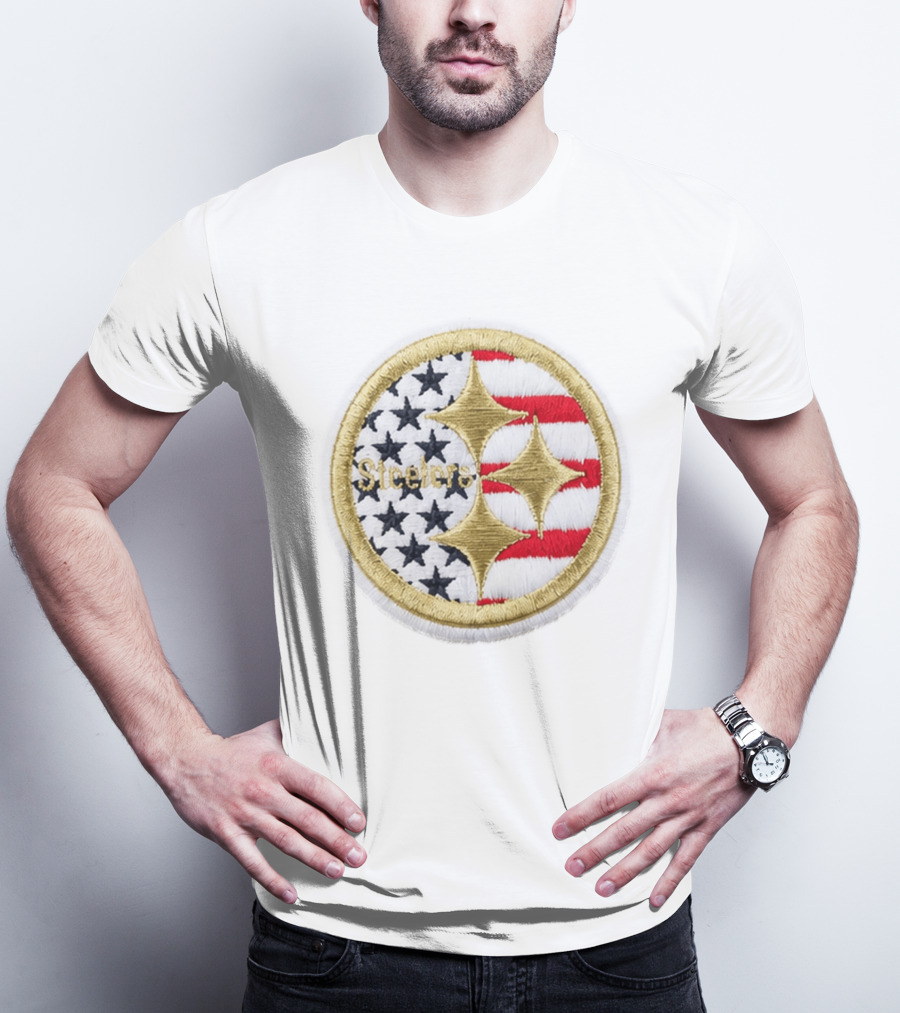 Steelers America 250 Stars And Stripes Patch USA Flag Embroidery T-Shirt