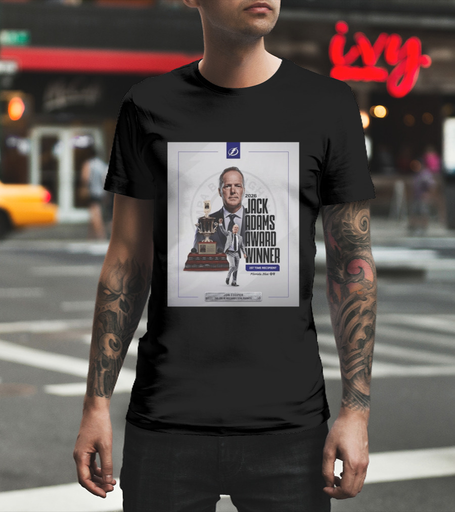 2026 Jack Adams Award Winner Jon Cooper Florida Blue Tampa Bay Lightning 1st Time Recipient 50 26 6 Record 108 Points T-Shirt