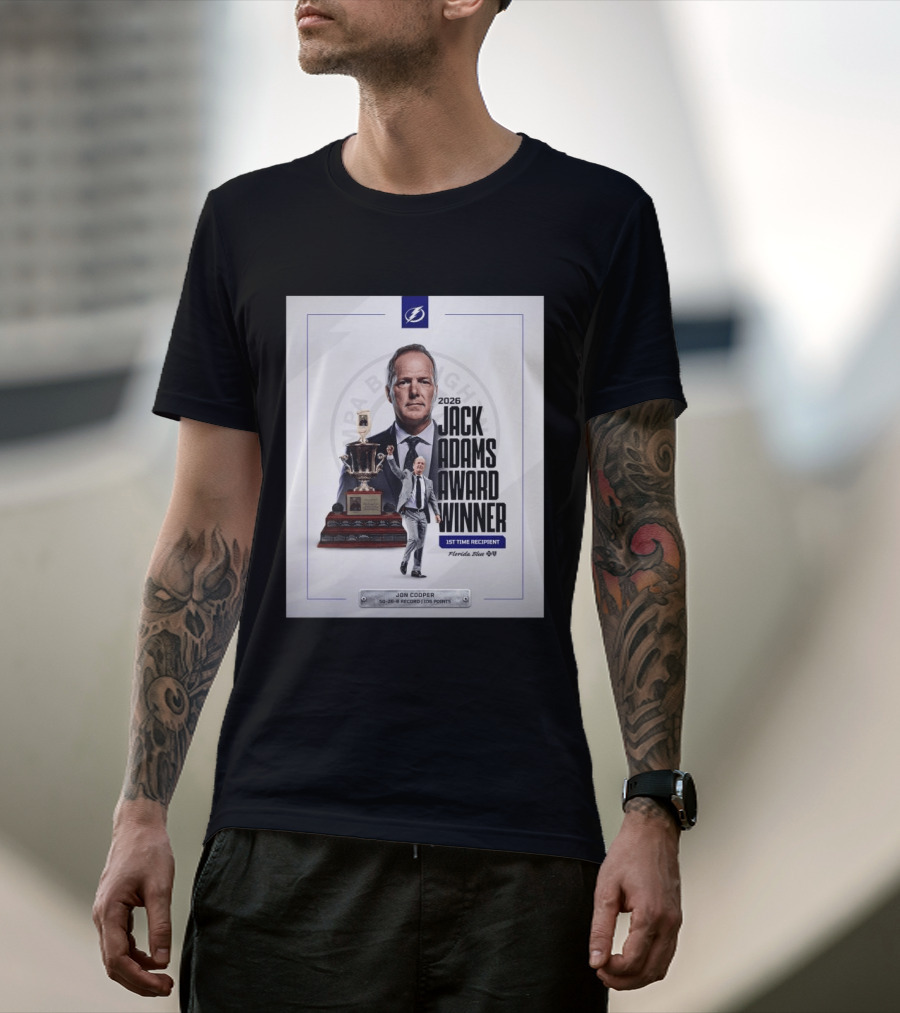 2026 Jack Adams Award Winner Jon Cooper Florida Blue Tampa Bay Lightning 1st Time Recipient 50 26 6 Record 108 Points T-Shirt