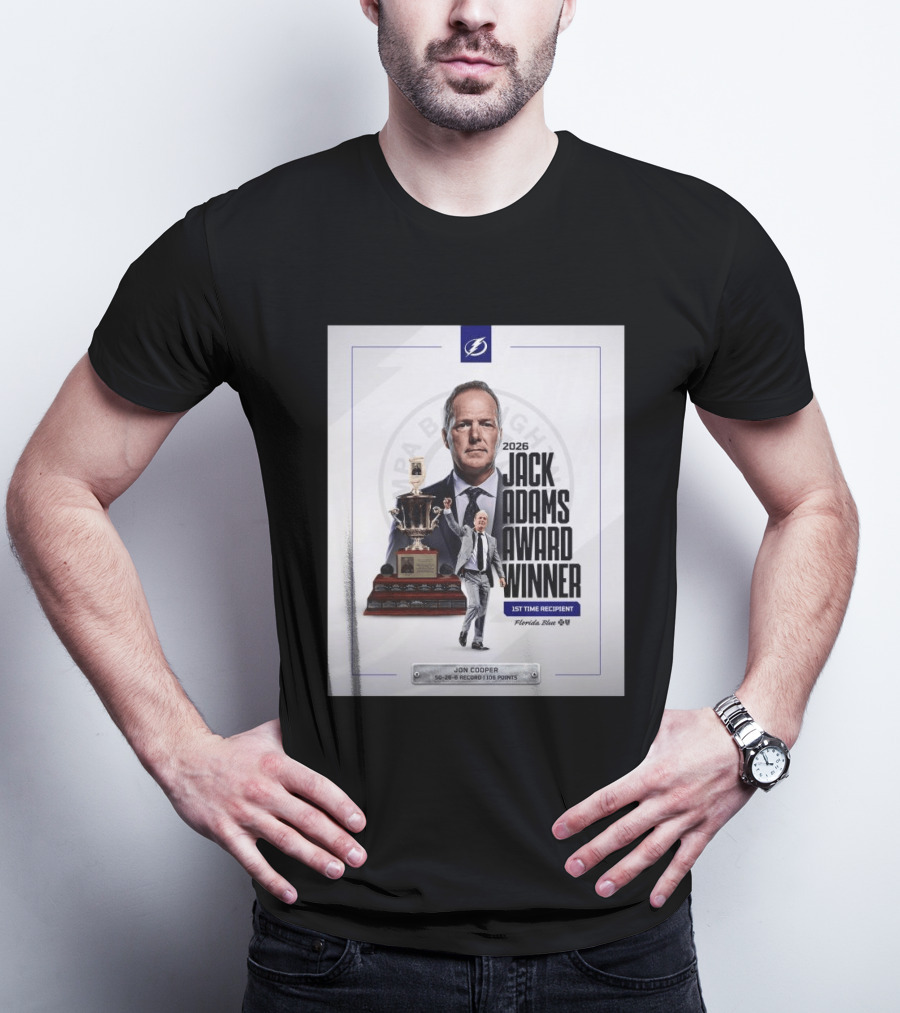 2026 Jack Adams Award Winner Jon Cooper Florida Blue Tampa Bay Lightning 1st Time Recipient 50 26 6 Record 108 Points T-Shirt