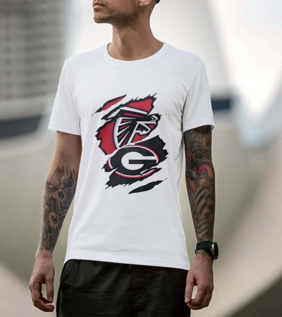 Atlanta Falcons Georgia Bulldogs Sports Team Graphic Rip T-Shirt