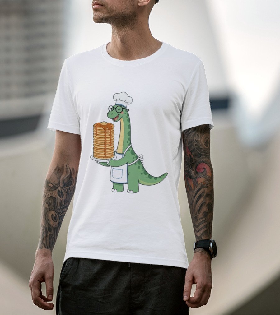Chef Dinosaur With Towering Pancakes And A Smile T-Shirt