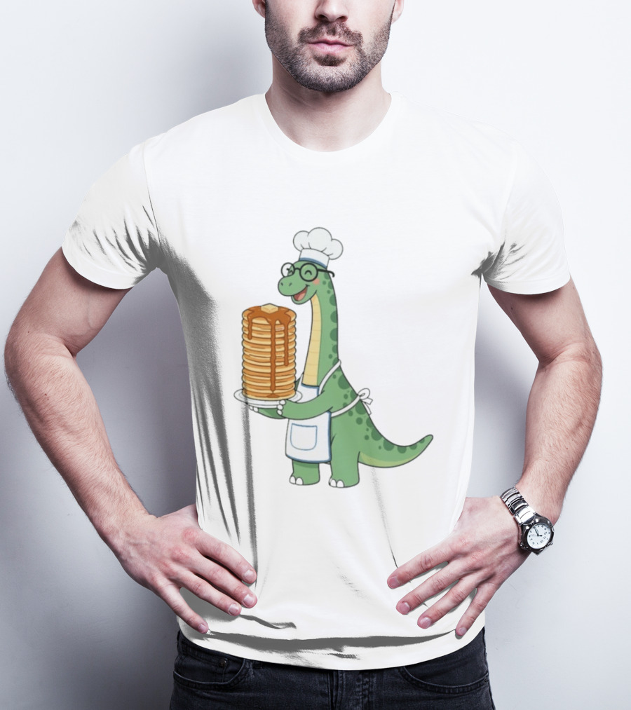 Chef Dinosaur With Towering Pancakes And A Smile T-Shirt