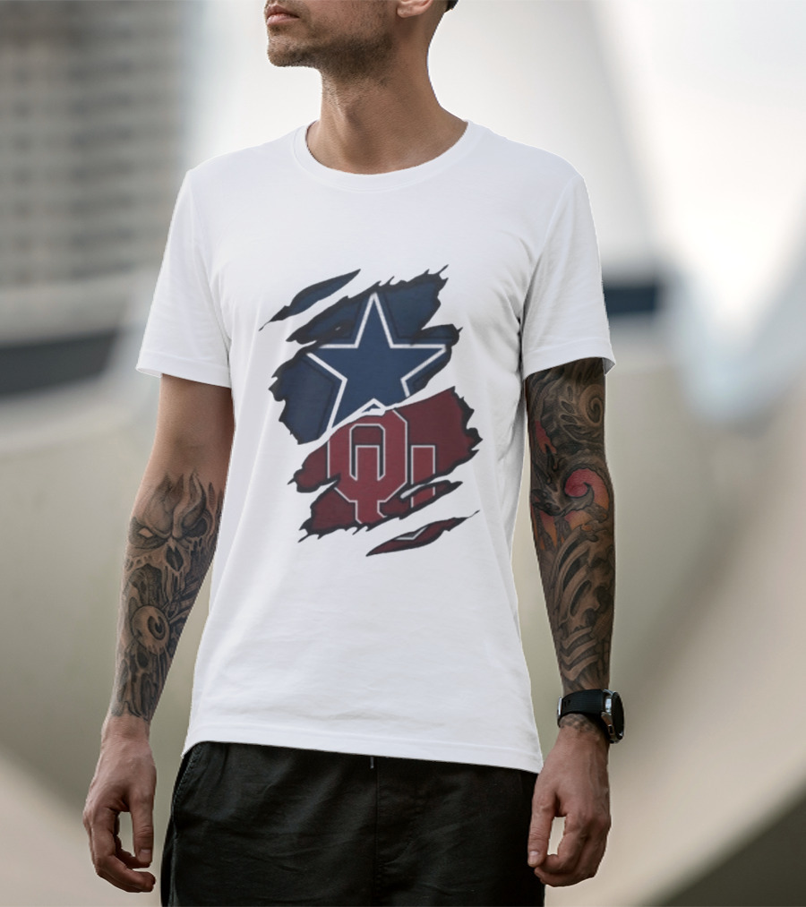 Dallas Cowboys Oklahoma Sooners NCAA Sports Ripped Star OU T-Shirt