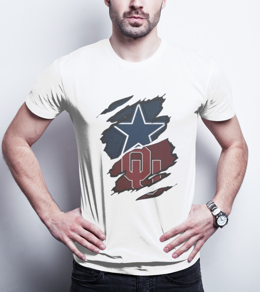 Dallas Cowboys Oklahoma Sooners NCAA Sports Ripped Star OU T-Shirt