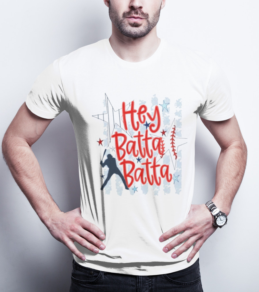Hey Batta Batta Baseball Softball Patriotic Stars And Stripes USA T-Shirt