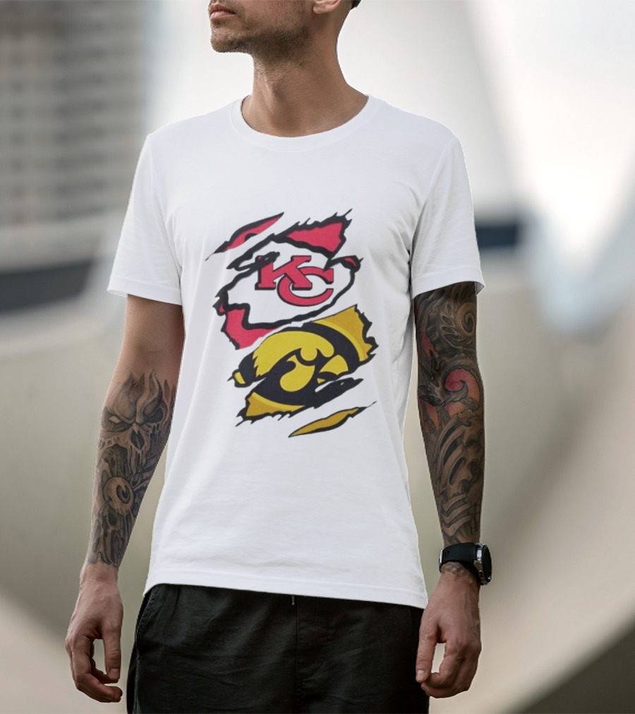 Kansas City Chiefs Iowa Hawkeyes Torn Paper KC Hawkeye Logo Mix T-Shirt