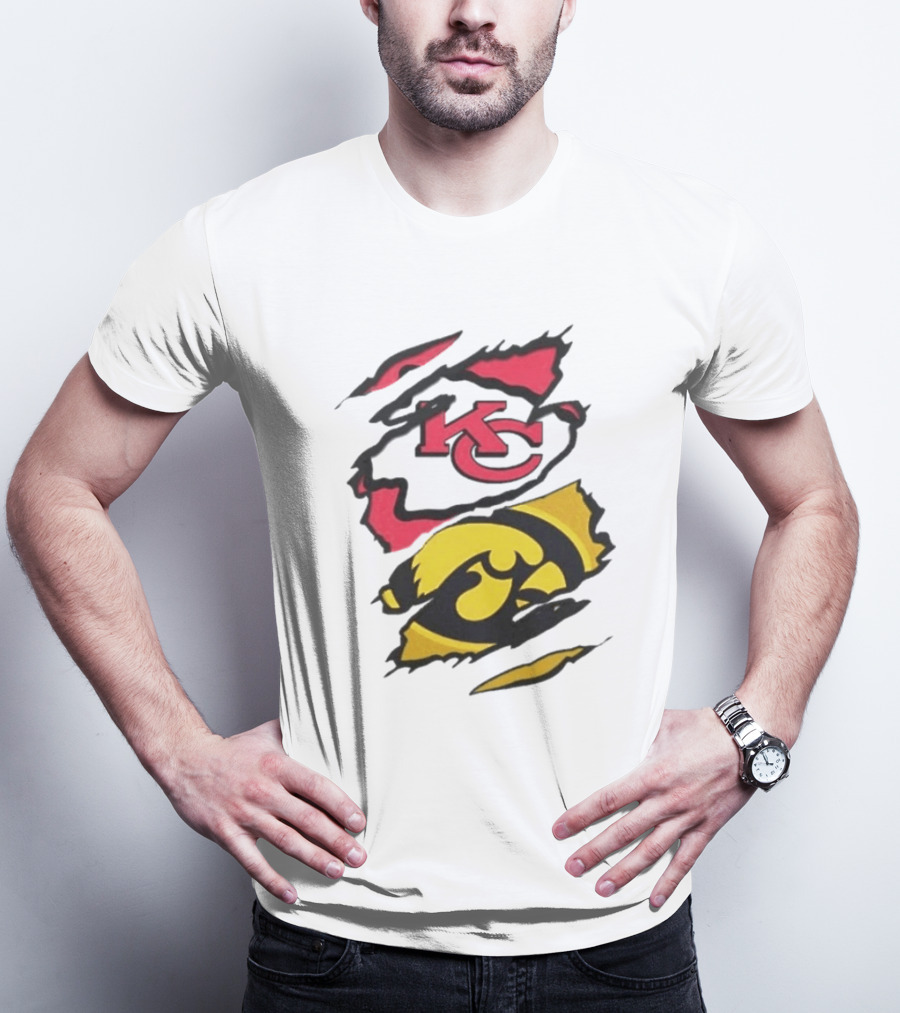 Kansas City Chiefs Iowa Hawkeyes Torn Paper KC Hawkeye Logo Mix T-Shirt