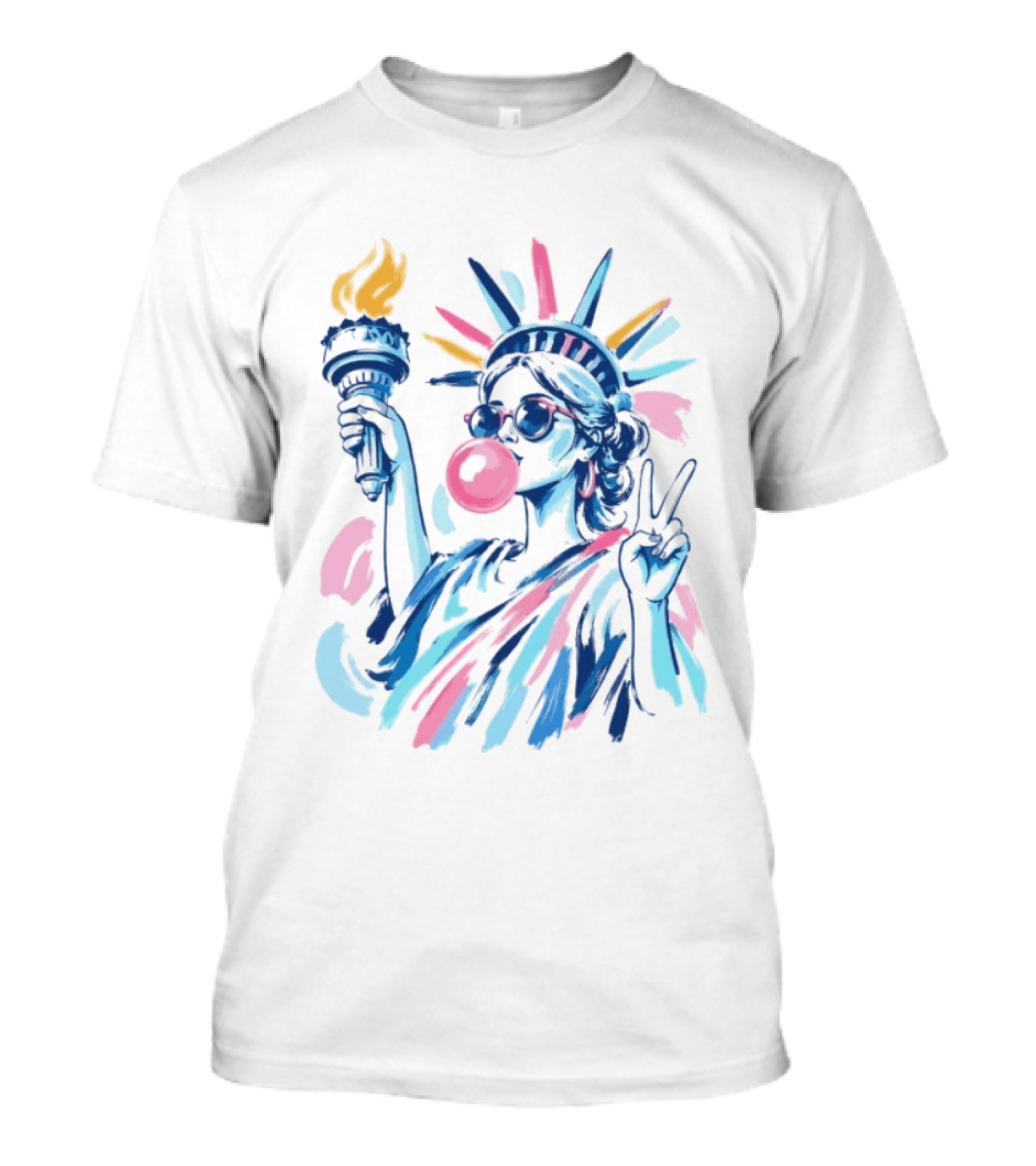 Statue Of Liberty Bubblegum Peace Sign USA Landmark T-Shirt