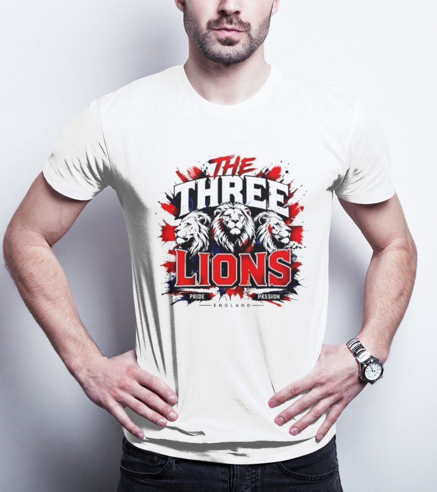 The Three Lions England Pride Red Blue Black Splatter T-Shirt