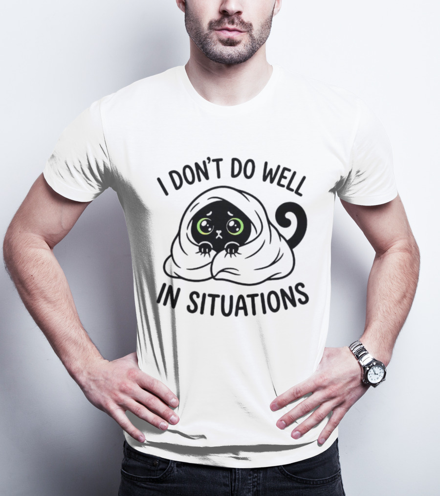 Black Cat Hiding Under Blanket Cozy I Don't Do Well In Situations T-Shirt