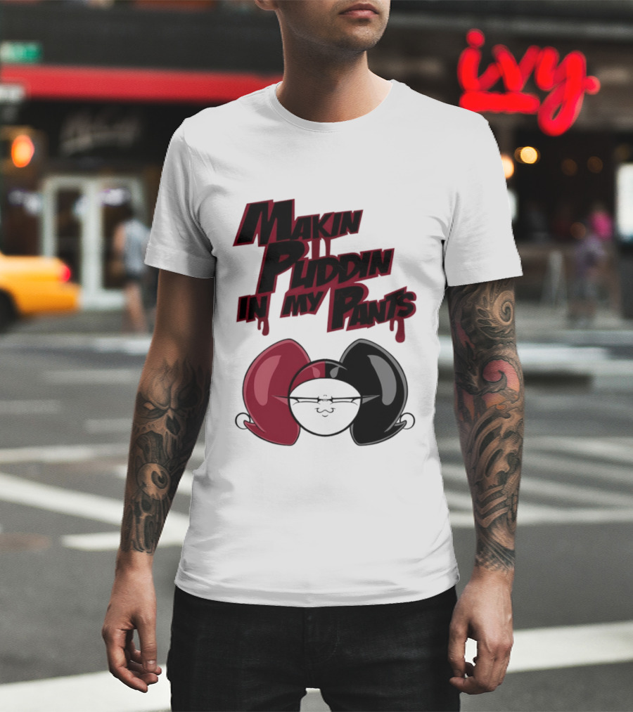 Makin' Puddin' In My Pants Harley Quinn Cartoon Red And Black Pigtails T-Shirt