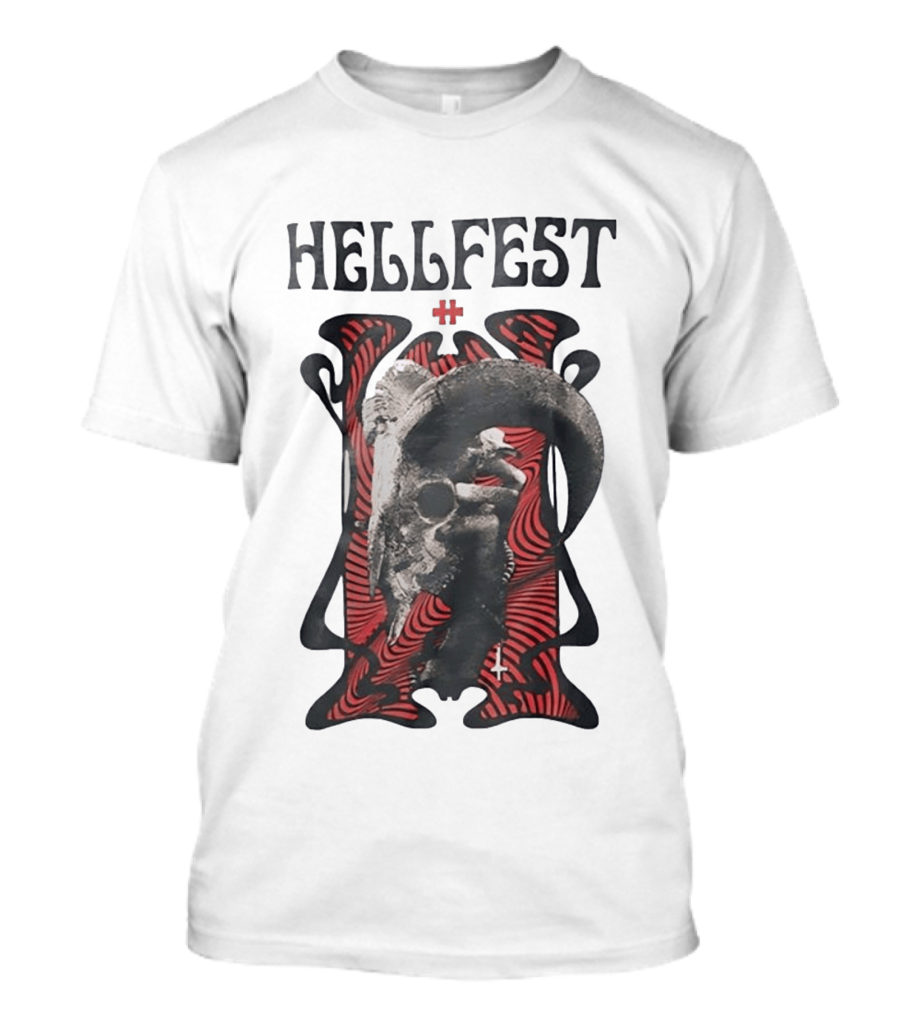 Hellfest Goat Skull Cross Inverted Crux Occult Heavy Metal Festival T-Shirt