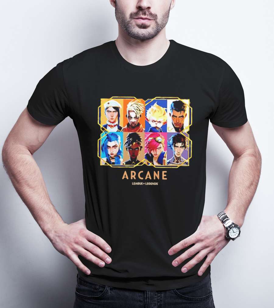 Arcane League Of Legends Jinx Vi Piltover Zaun Hextech Characters Gold Frame 2026 T-Shirt